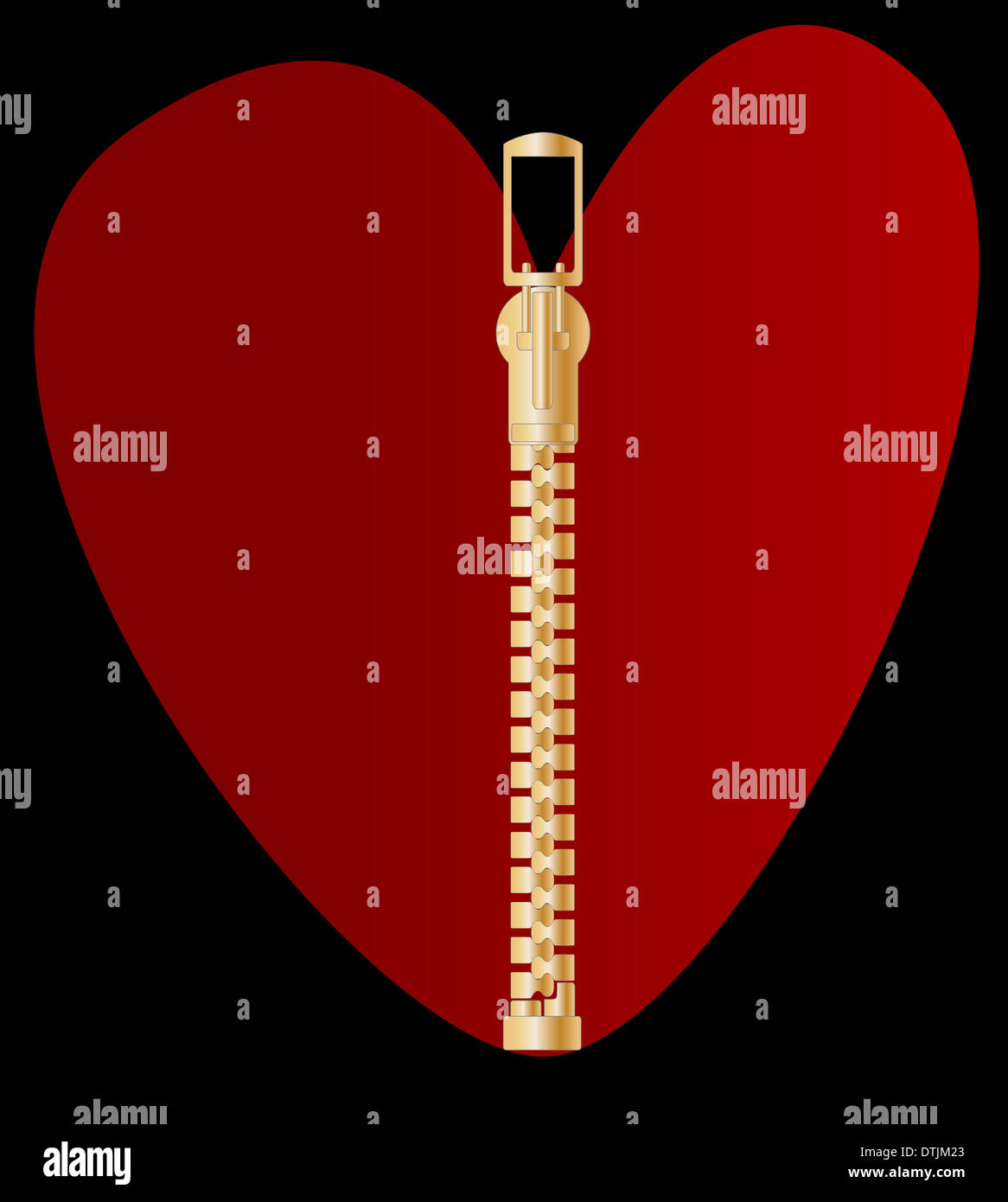 A heart with a zip dividing it down the middle on black Stock Photo - Alamy