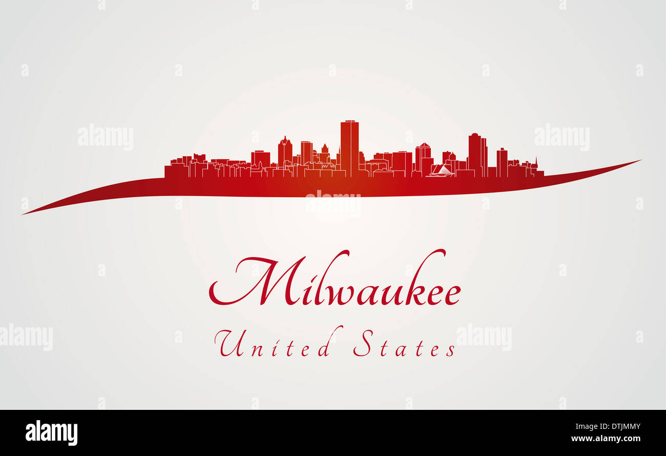 Milwaukee skyline in red and gray background Stock Photo - Alamy