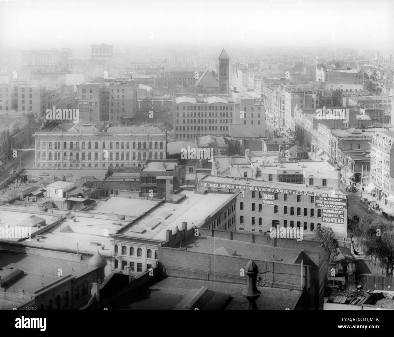 A panoramic view of downtown Los Angeles taken between Spring Street ...