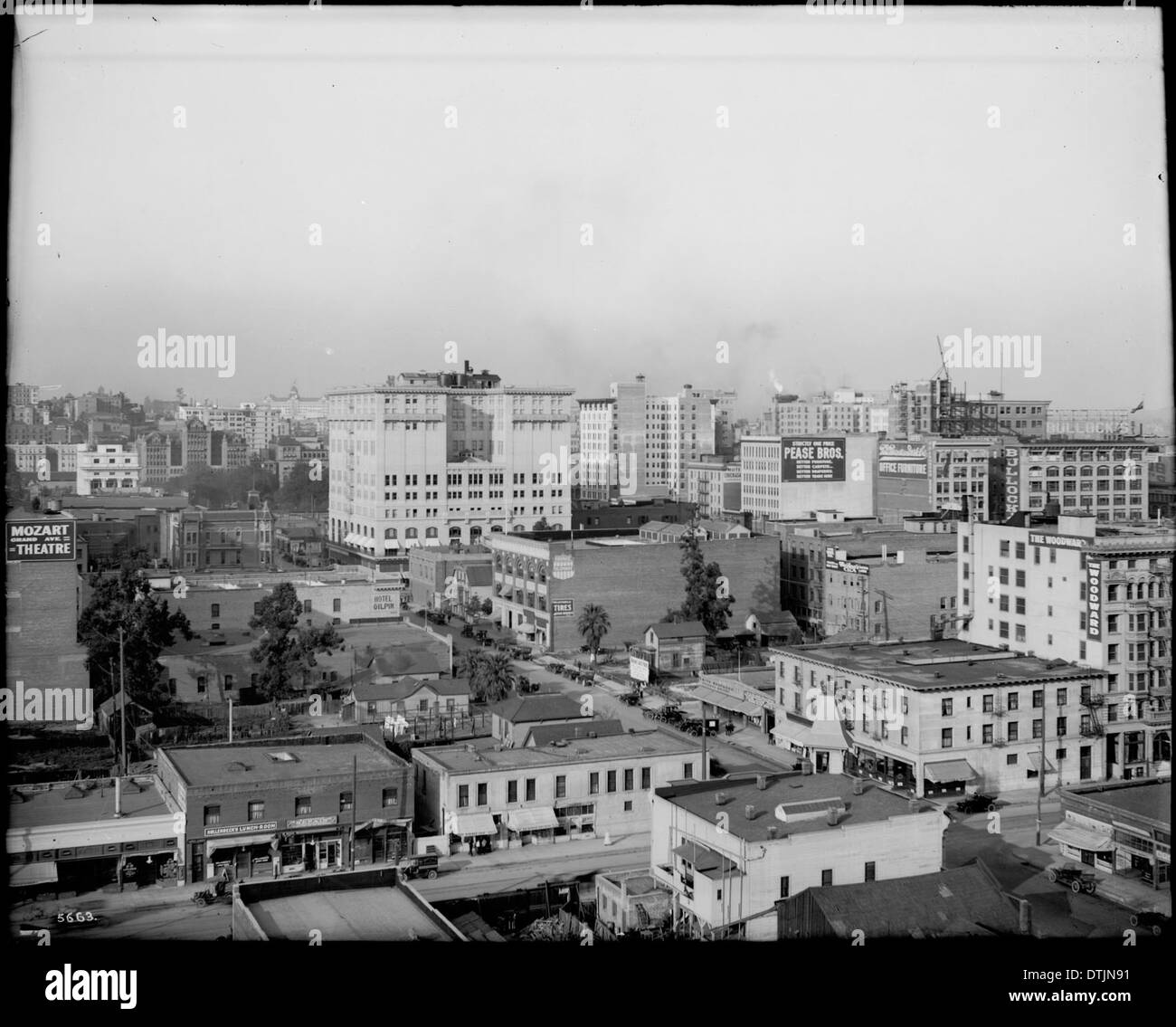 A panoramic photograph of downtown Los Angeles, taken between 1910 and ...