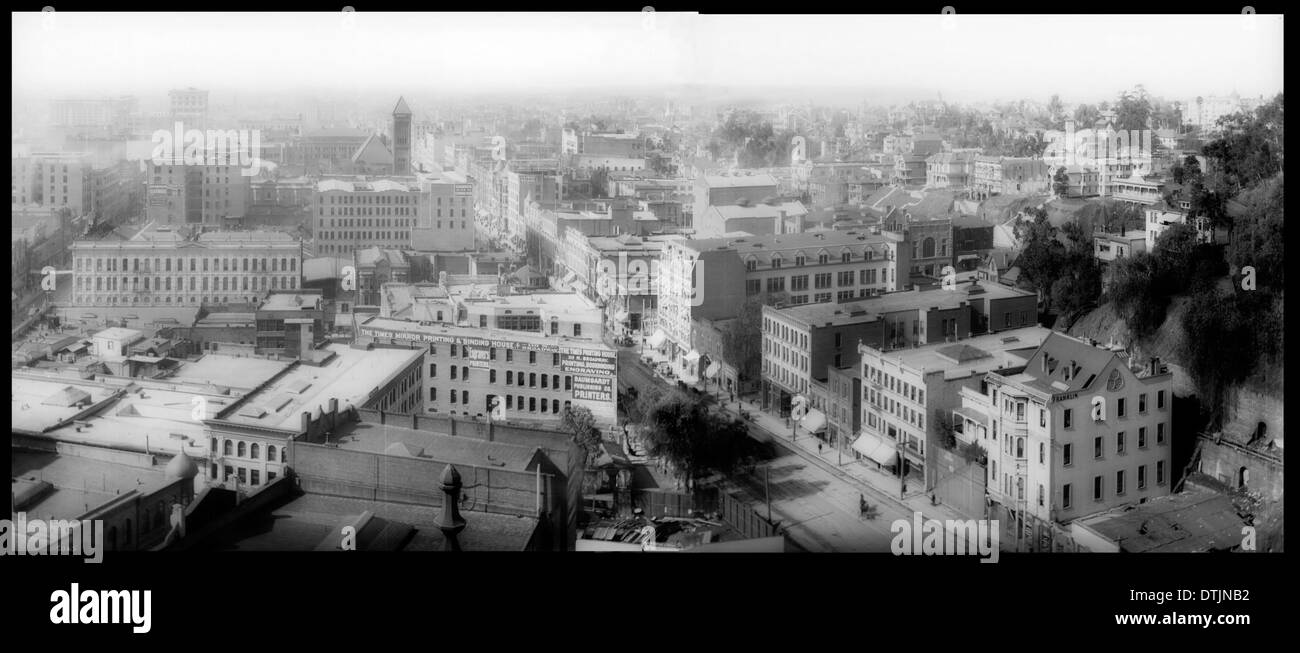 Panoramic view of downtown Los Angeles, looking south between Spring ...