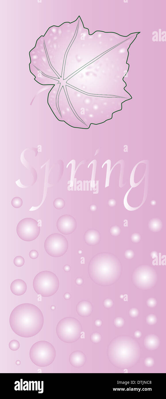 A depiction of spring in ping with a leaf and floating abstract seads ...