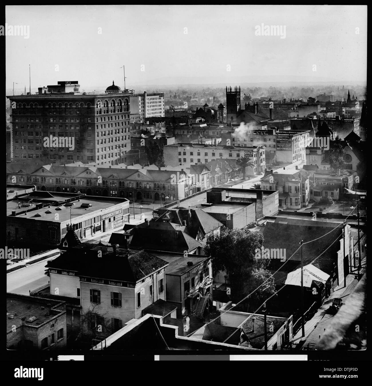 A panoramic view of Los Angeles taken around 1916, showing Sixth Street ...