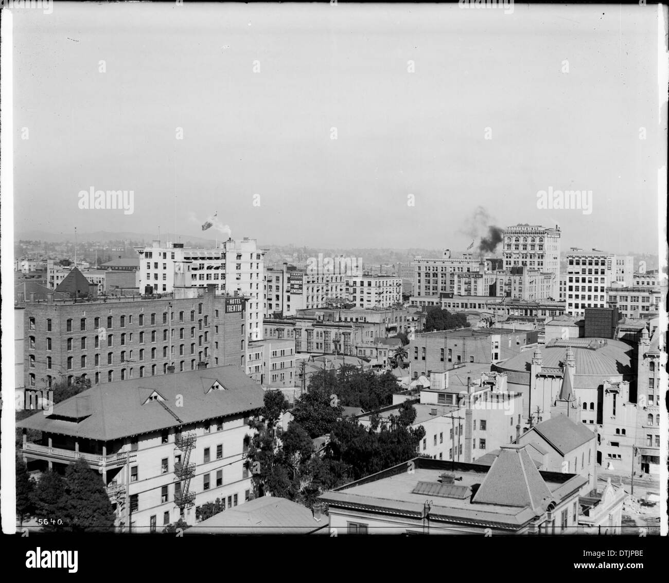 This panoramic photograph provides a view of Los Angeles looking ...