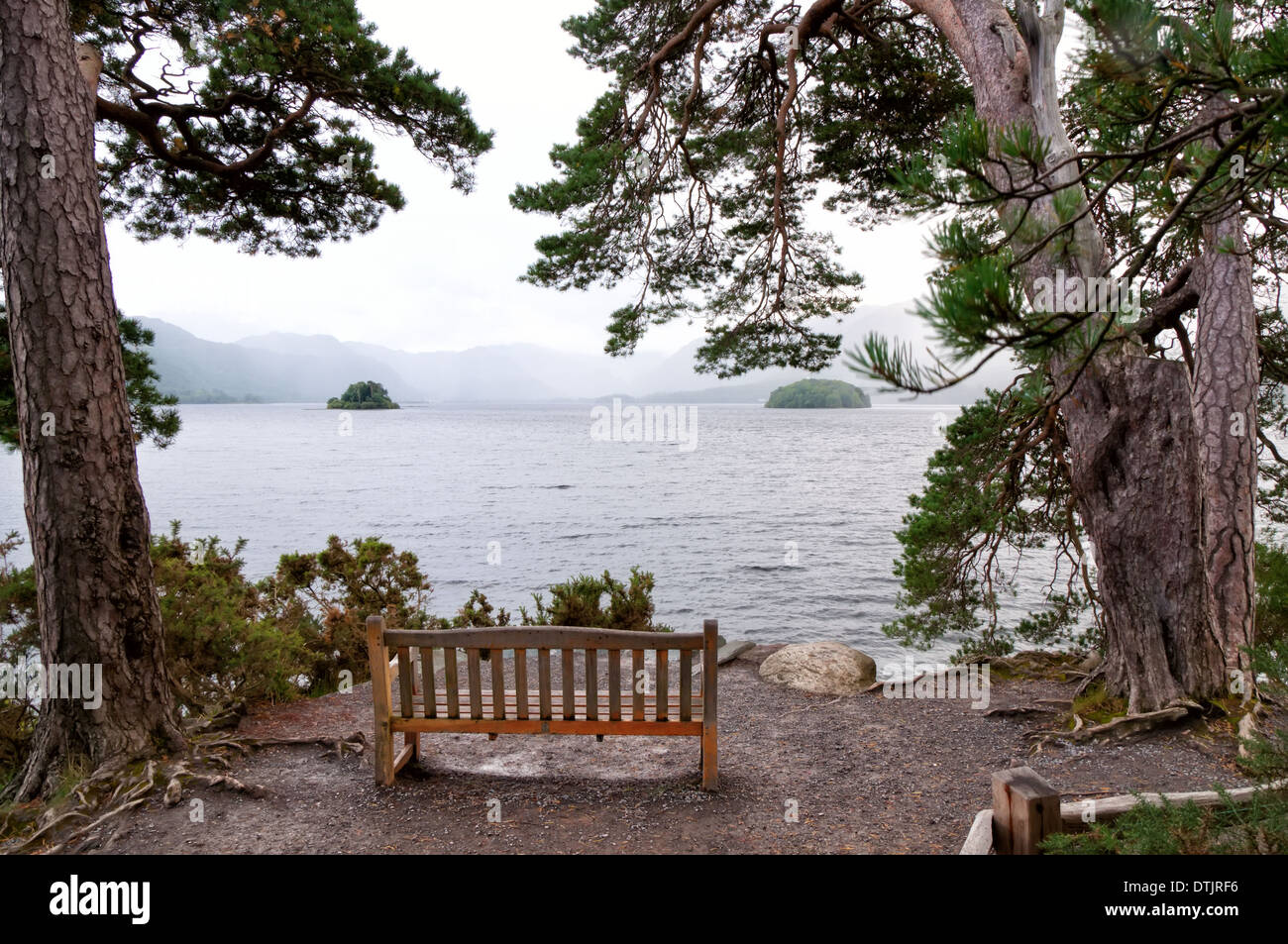 Lake with Bench Stock Photo - Alamy