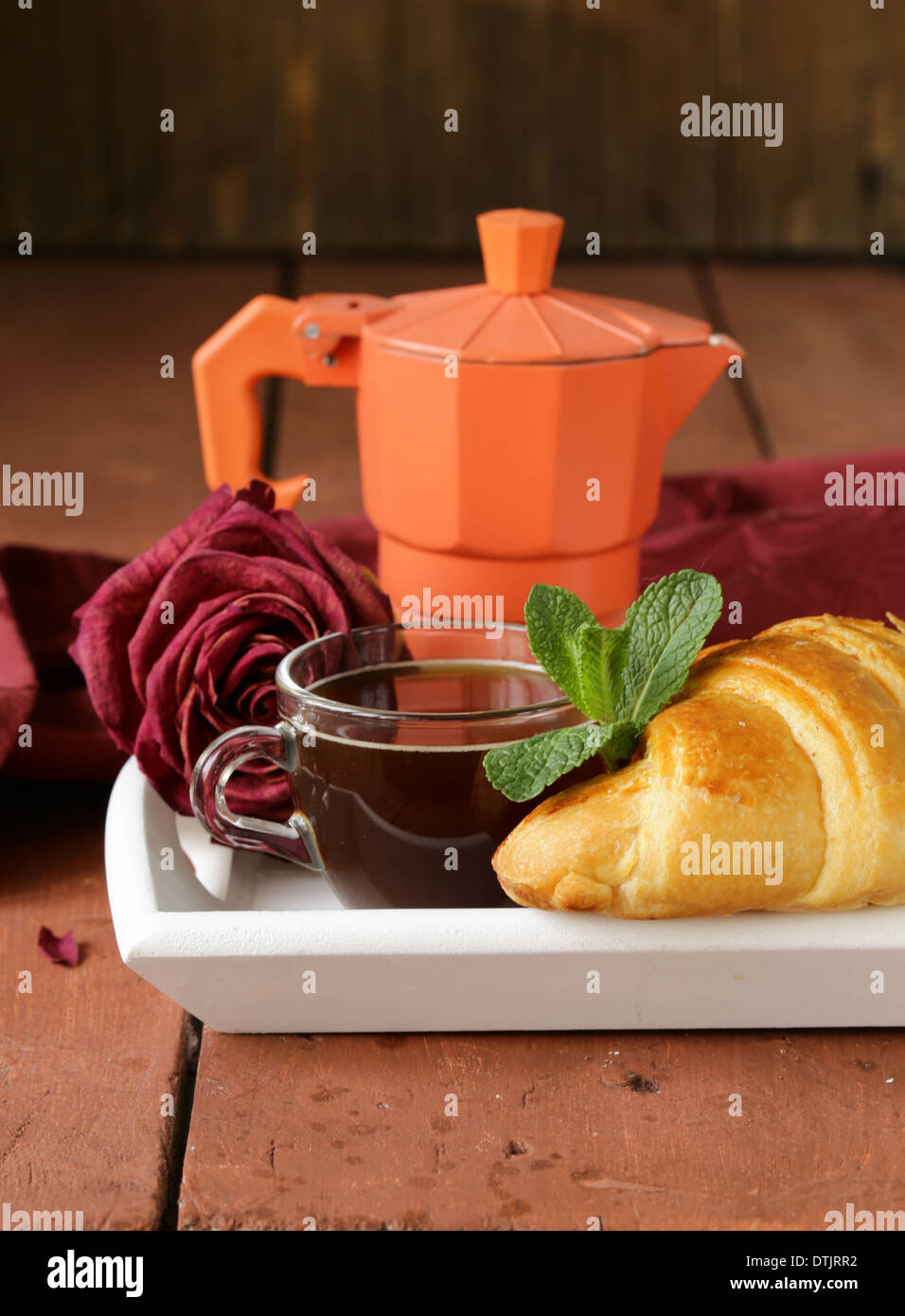 elegant coffee break or breakfast cup of coffee and croissant Stock ...