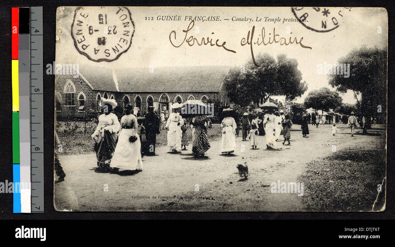 A photograph of people leaving a Protestant church in Guinea around ...