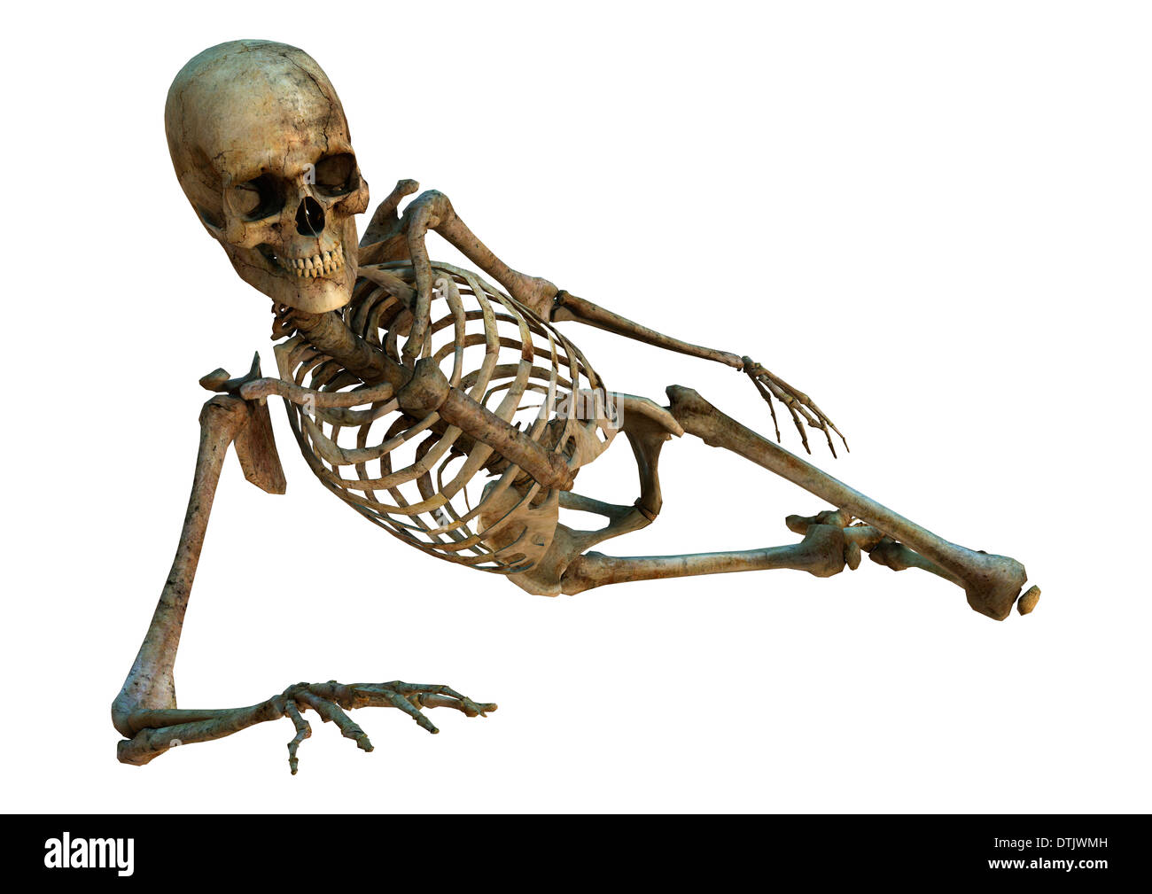 3D digital render of an old human skeleton isolated on white background ...
