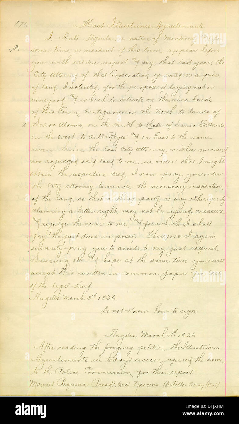 A historical petition from Antonio Aguila requesting a grant of ...