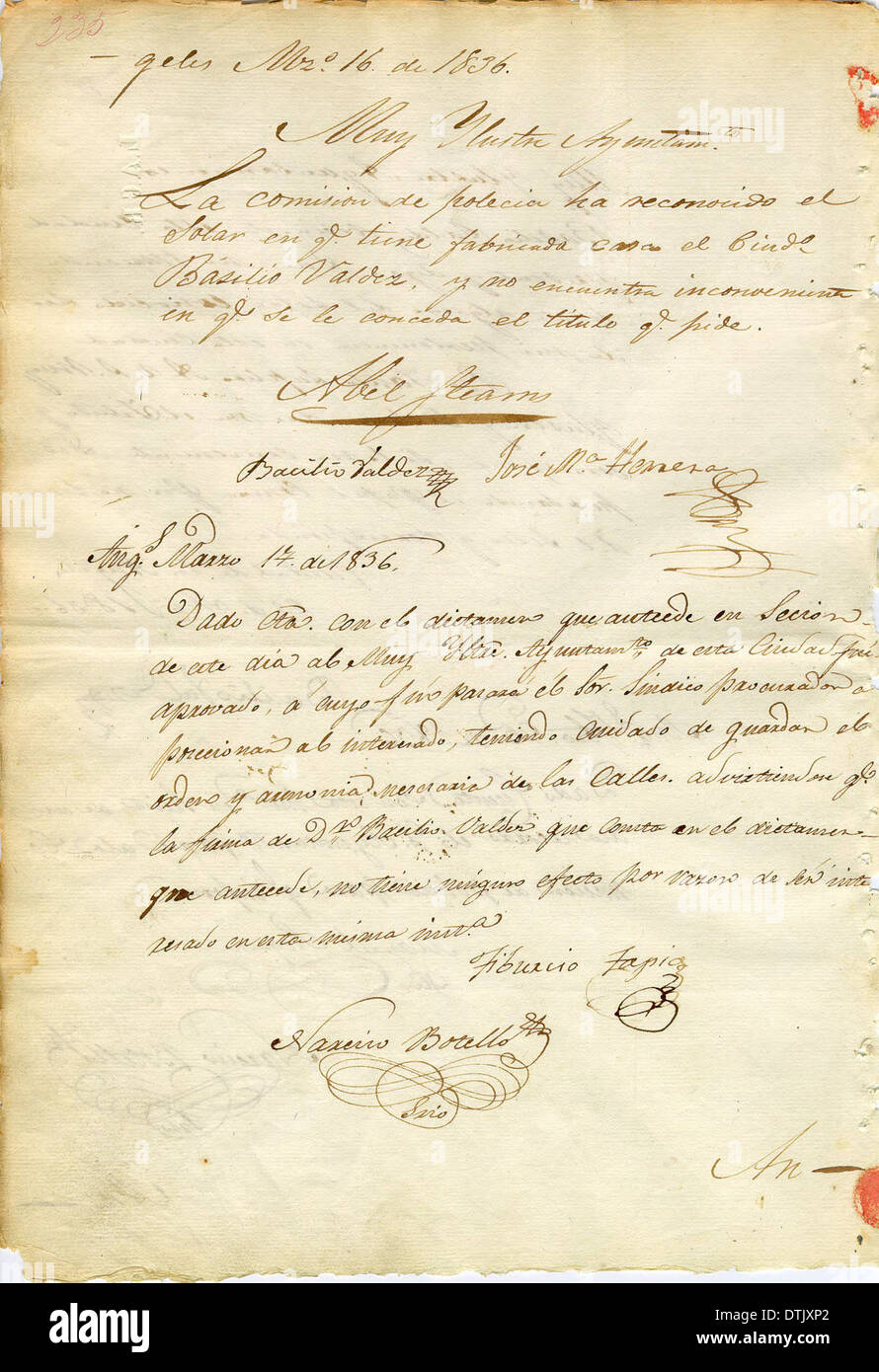 A historical document depicting the petition of Bacilio Valdez for the ...