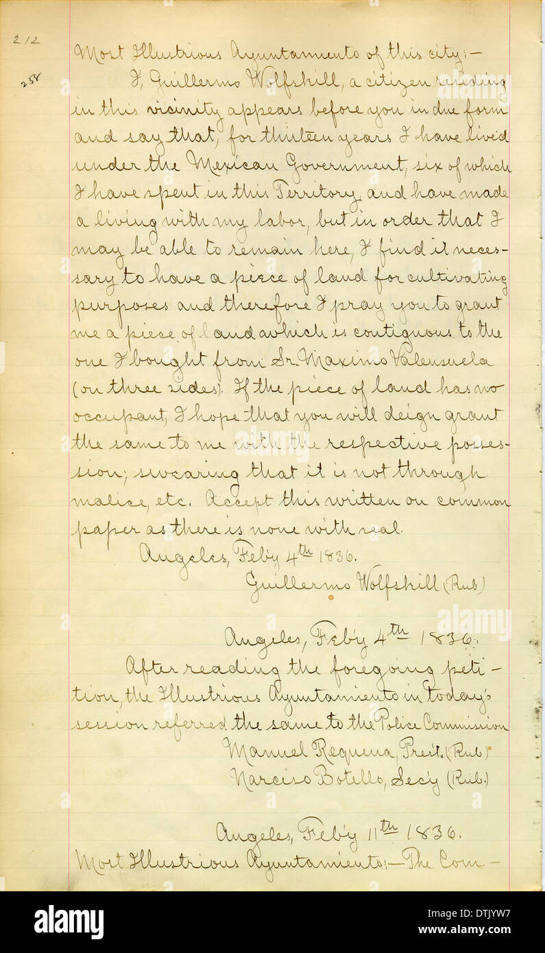 This document represents the petition of Guillermo Wolfskill for a ...
