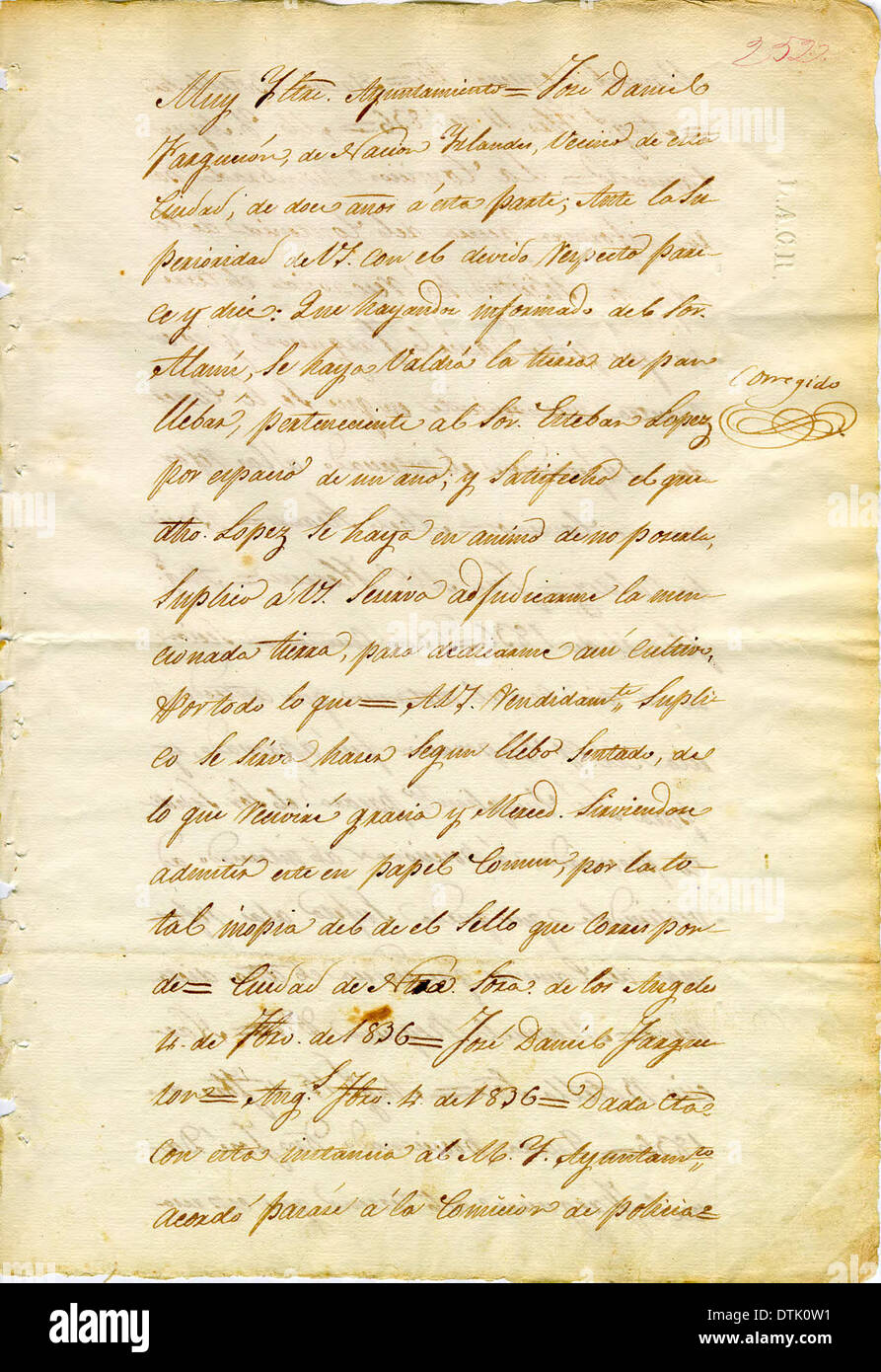 A historical petition from Jose Daniel Fargueson requesting a grant of ...