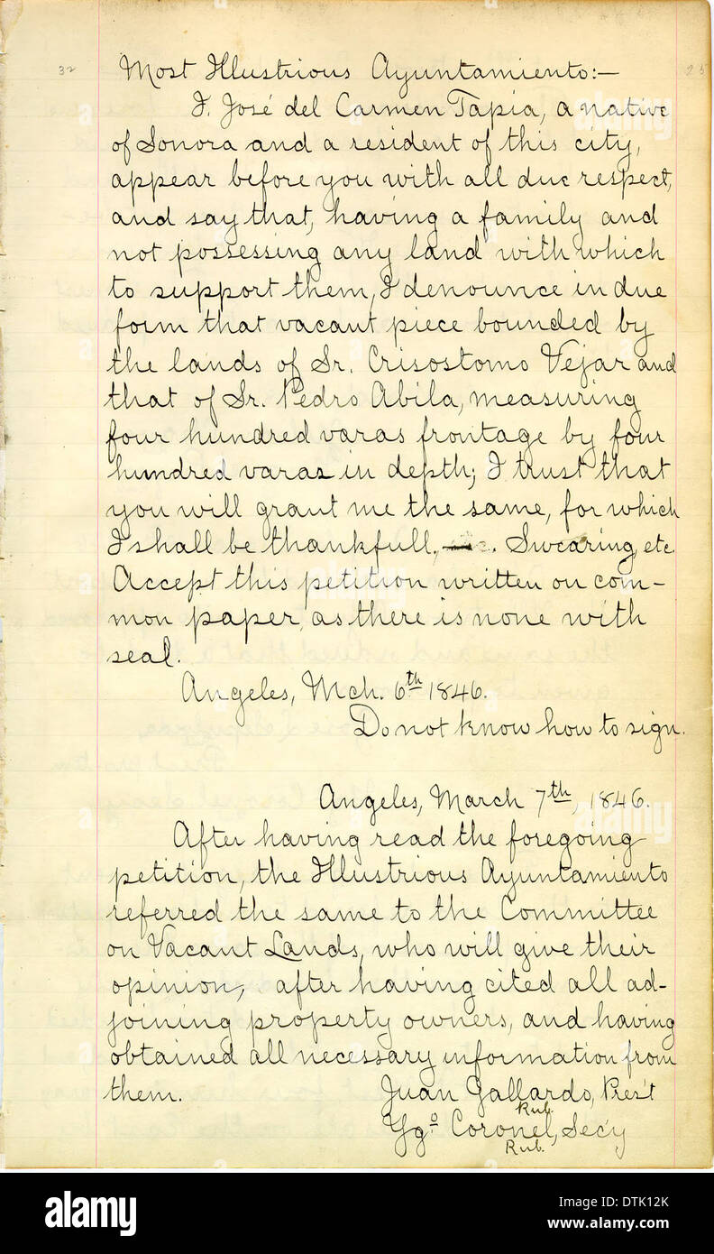 Petition of Jose Del Carmen Tapia for grant of agricultural land, 1846 ...