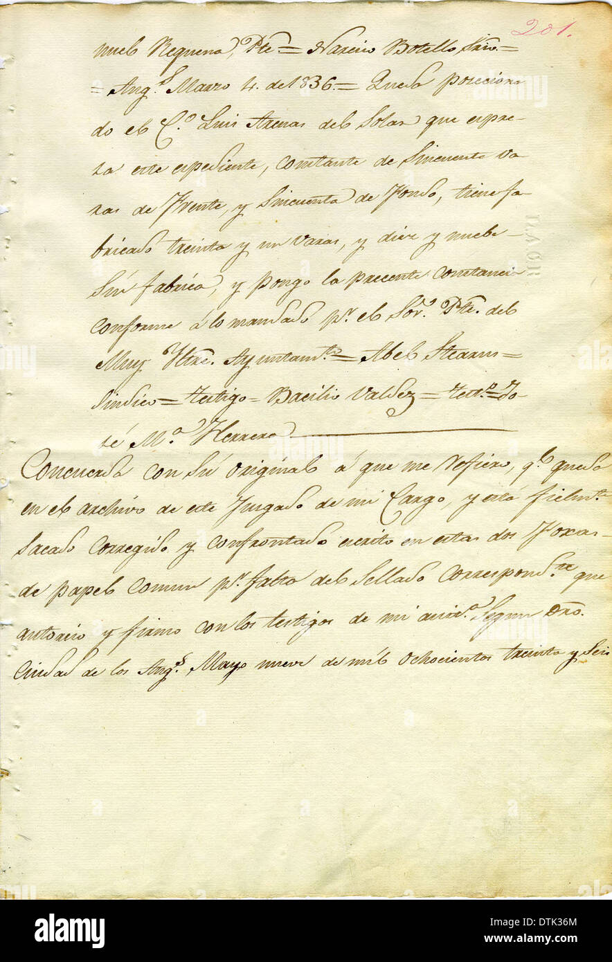 A historical document from 1836, showing Luis Arenas' petition for the ...