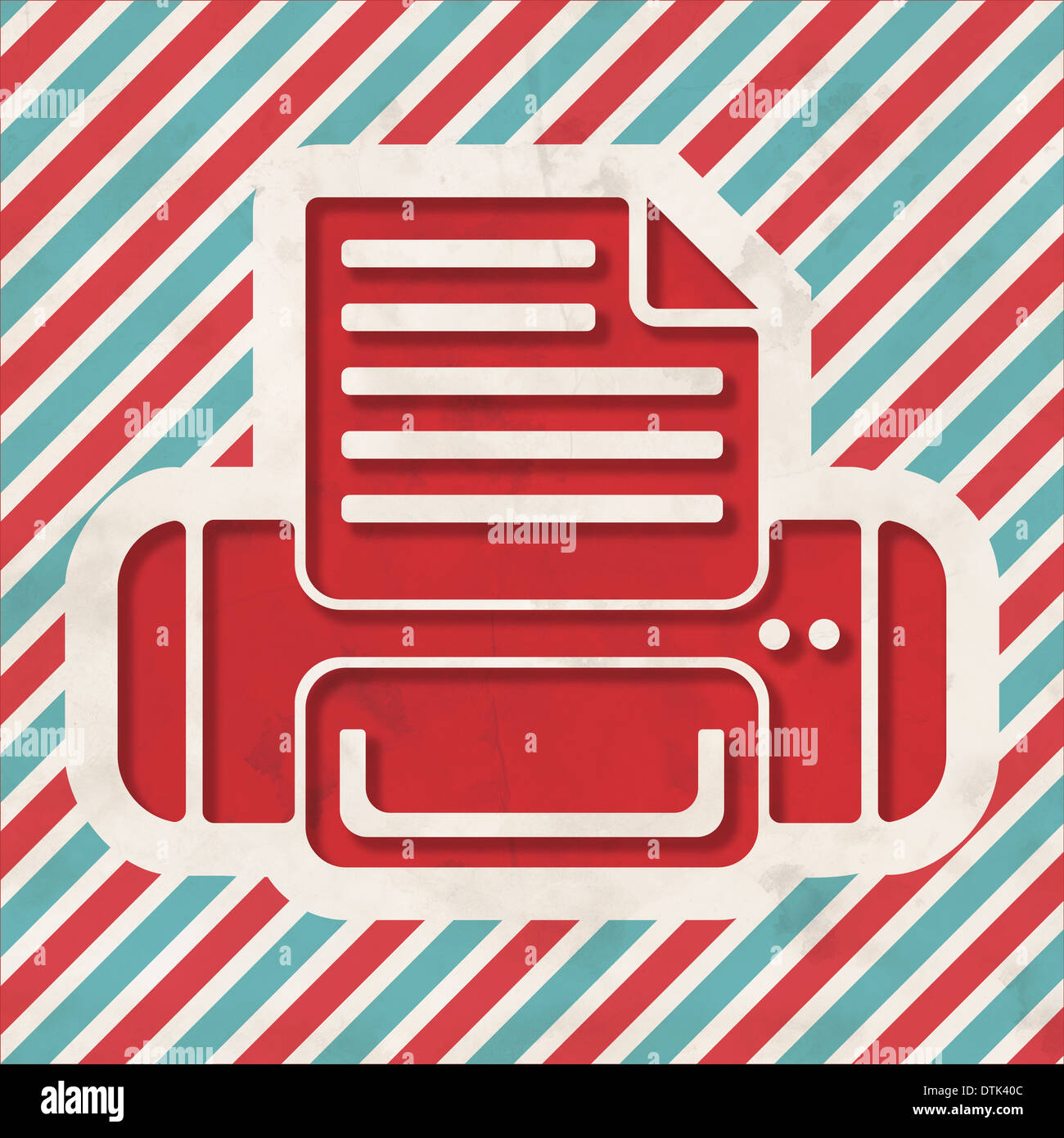 Printer Icon on Red and Blue Striped Background. Vintage Concept in ...