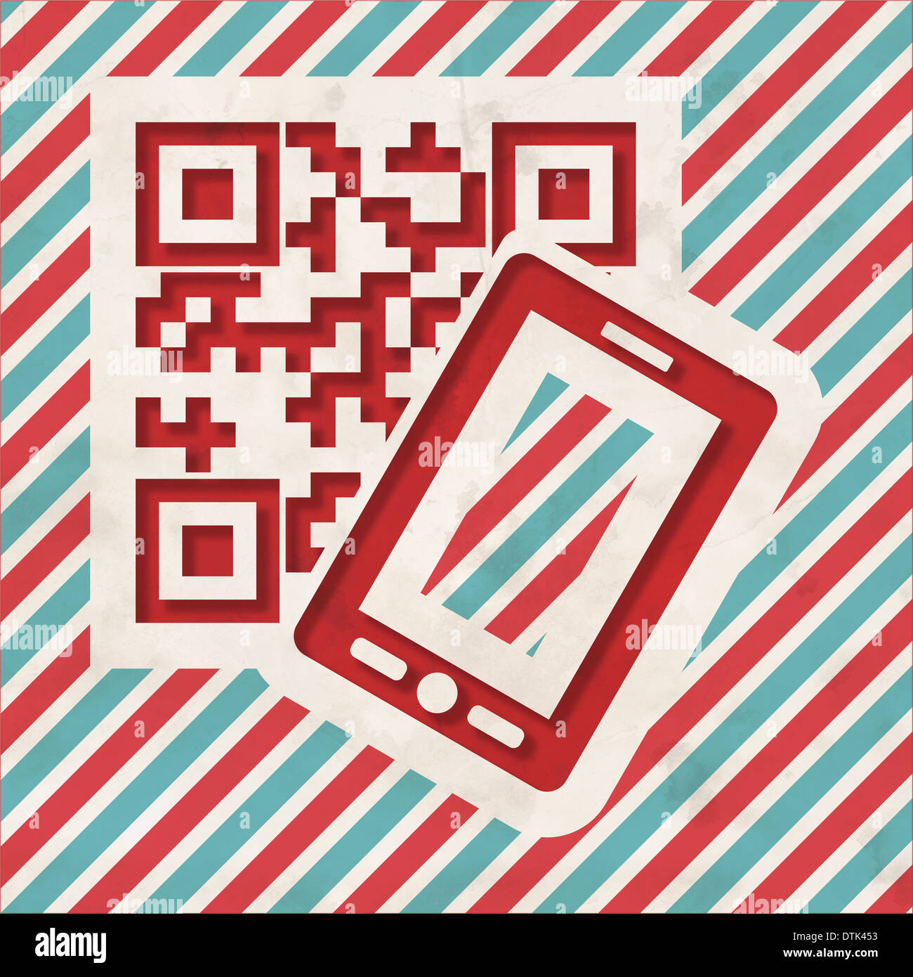 QR Code with Smartphone Icon on Red and Blue Striped Background ...