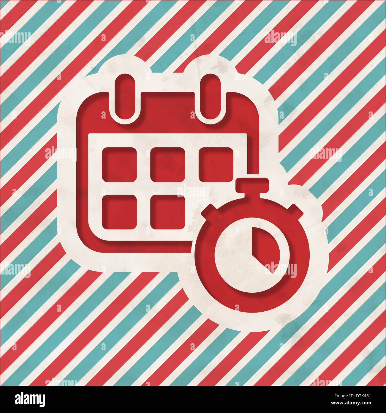 Calendar with Stopwatch on Red and Blue Striped Background. Vintage ...
