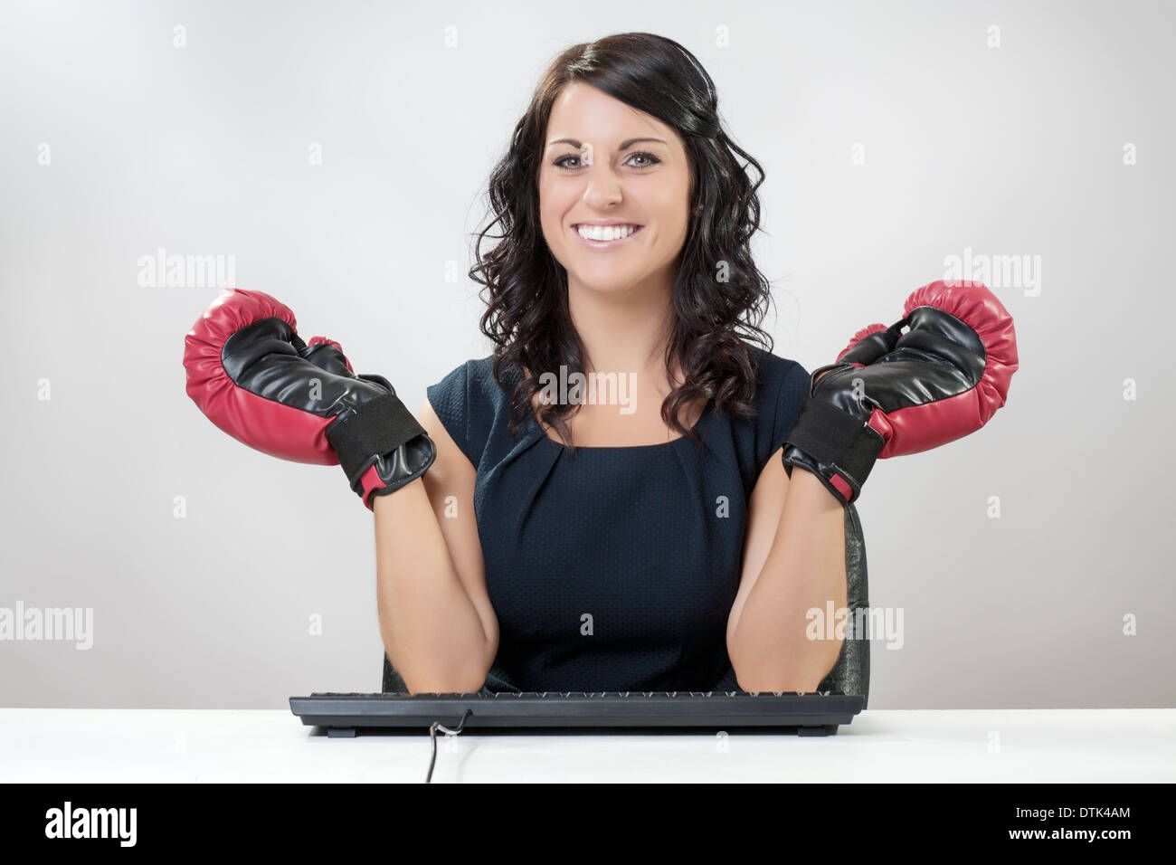 Happy casual woman boxing gloves hi-res stock photography and images ...
