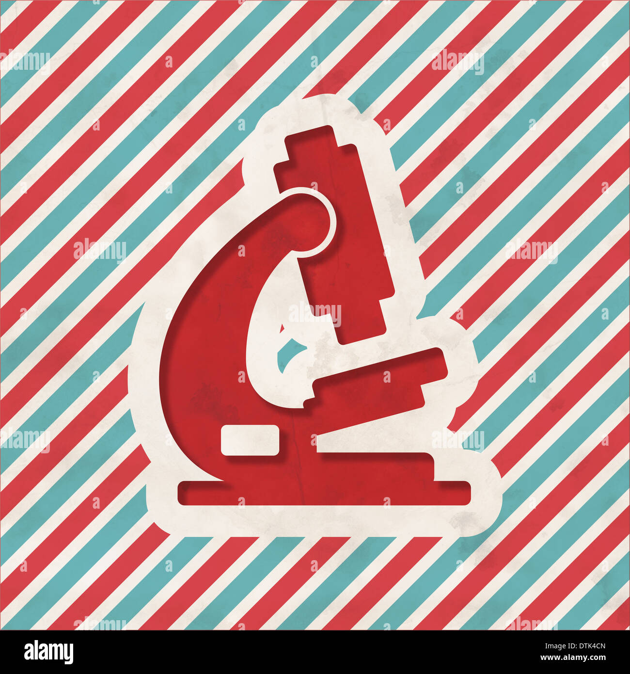 Microscope Icon on Red and Blue Striped Background. Vintage Concept in ...