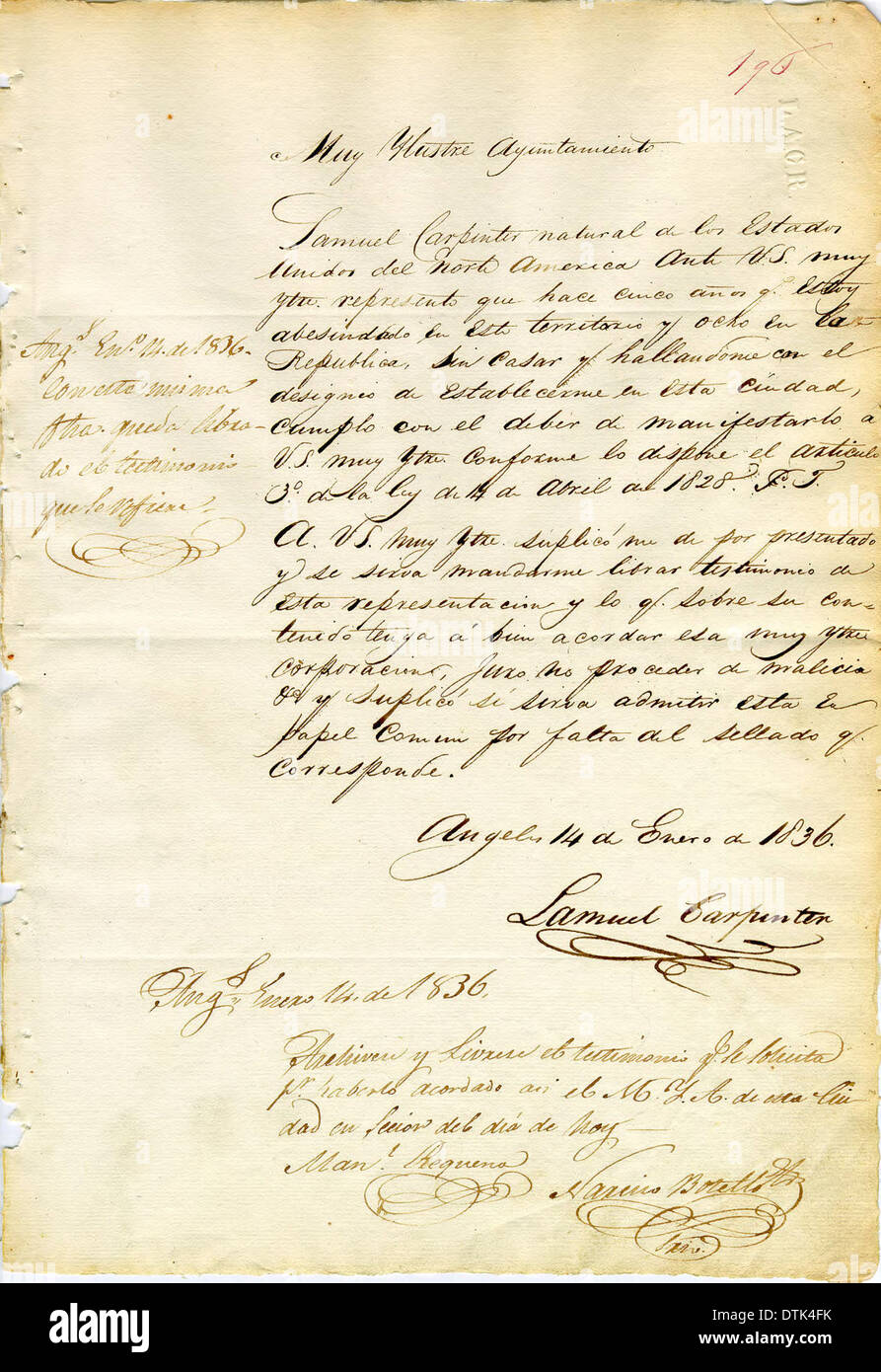 A historical petition from Samuel Carpenter seeking formal residency in ...