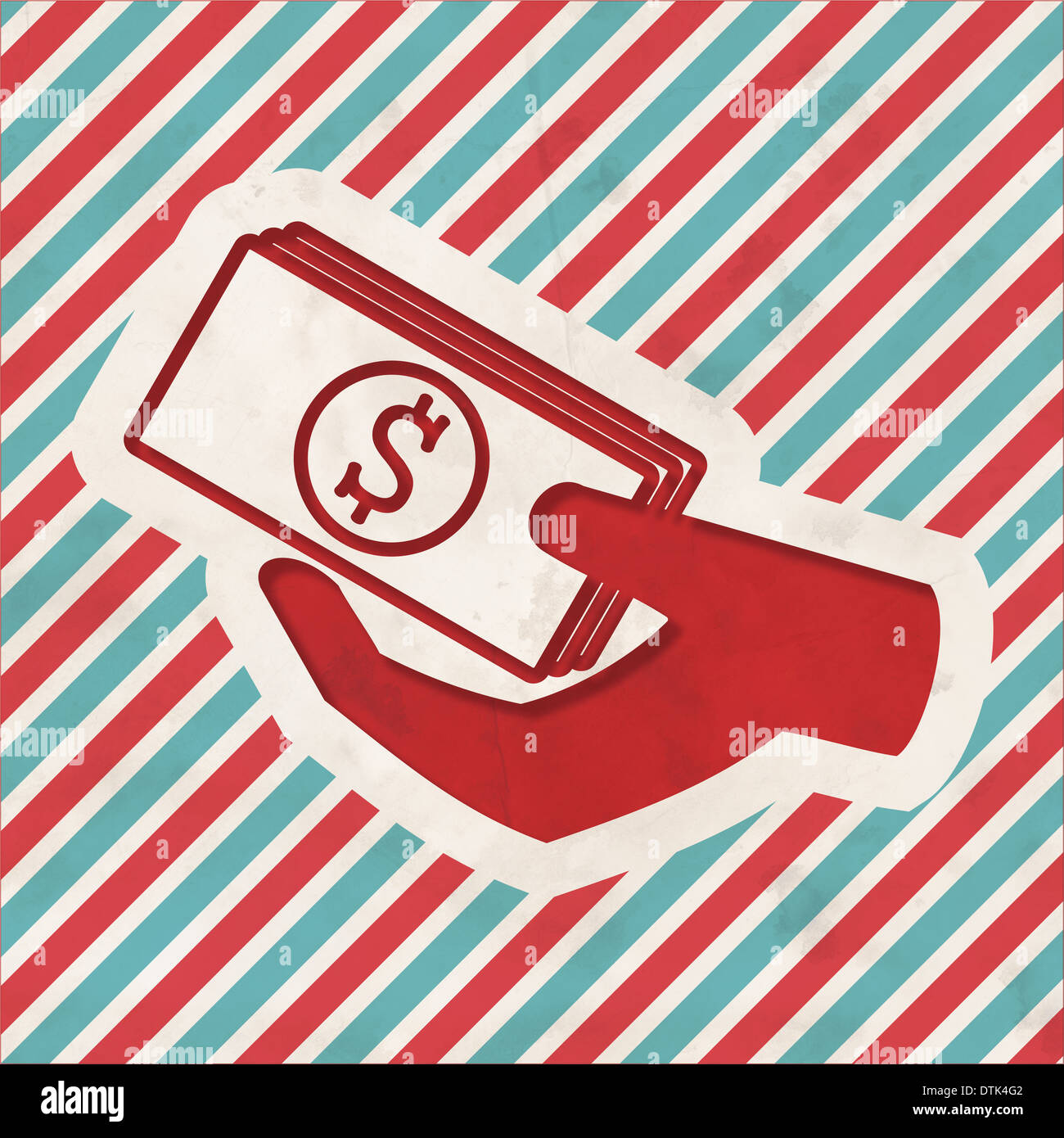 Icon of Money in the Hand on Red and Blue Striped Background. Vintage ...