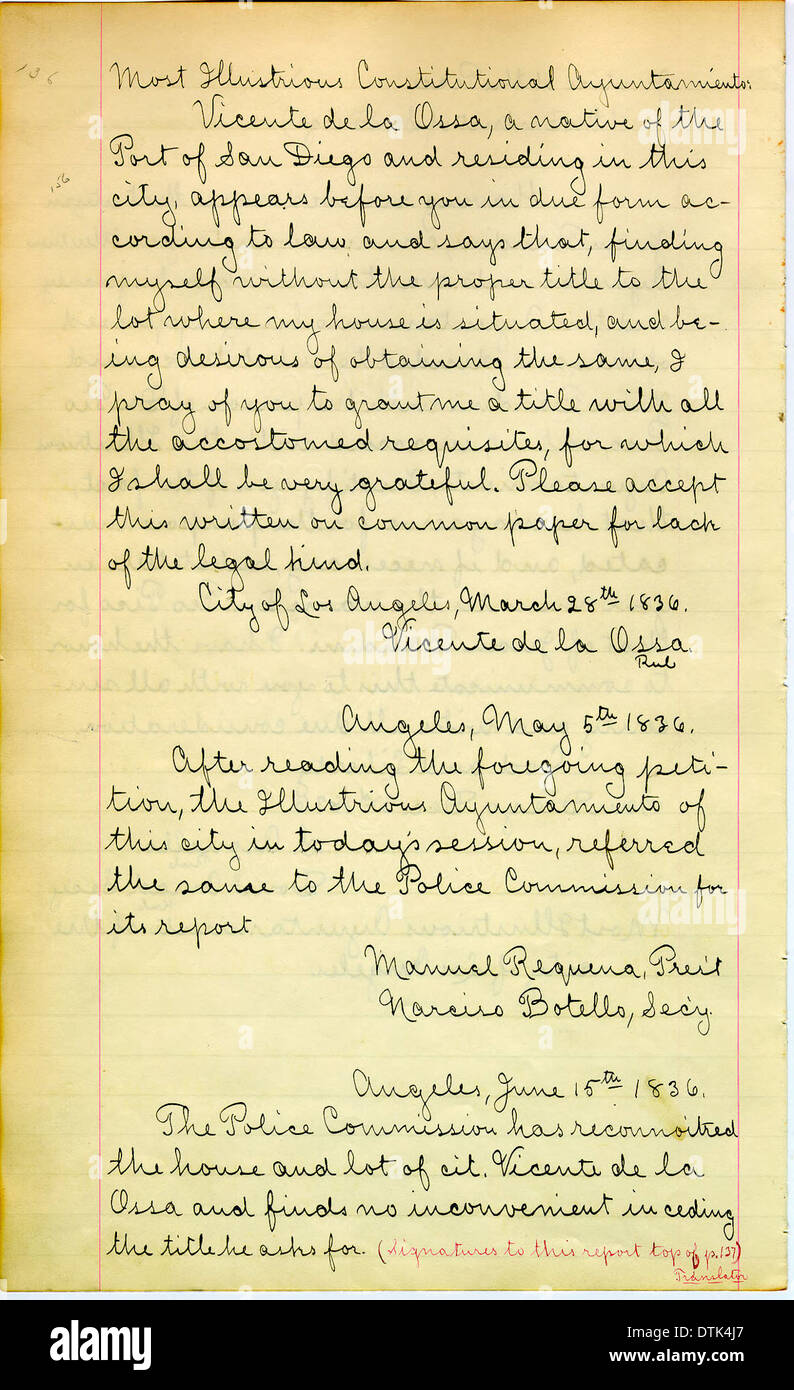 This image shows a historical petition from Vicente de la Ossa, dated ...