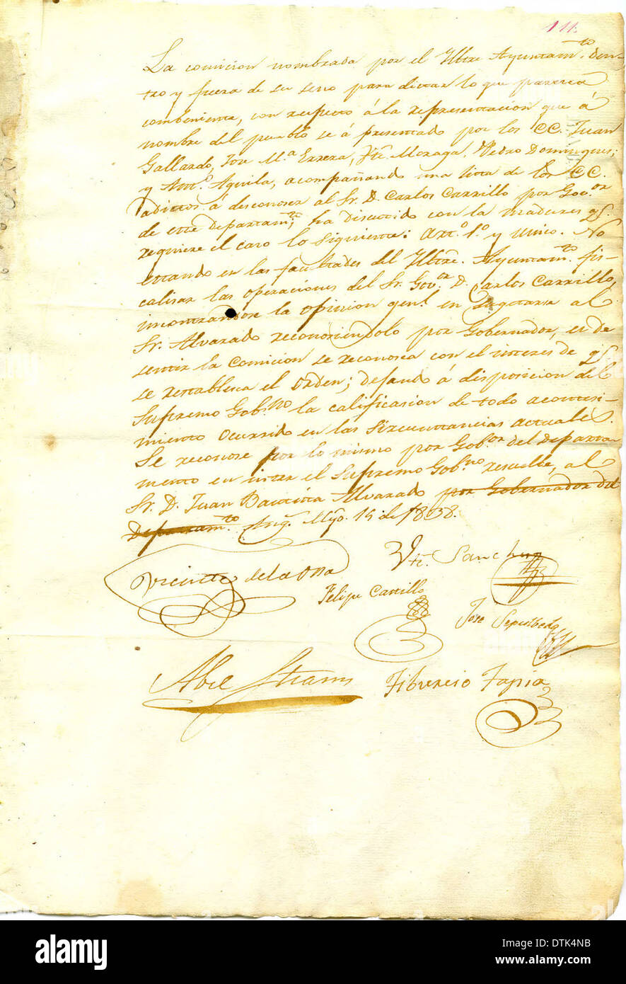 A historical petition from 1838 requesting the replacement of Carlos ...