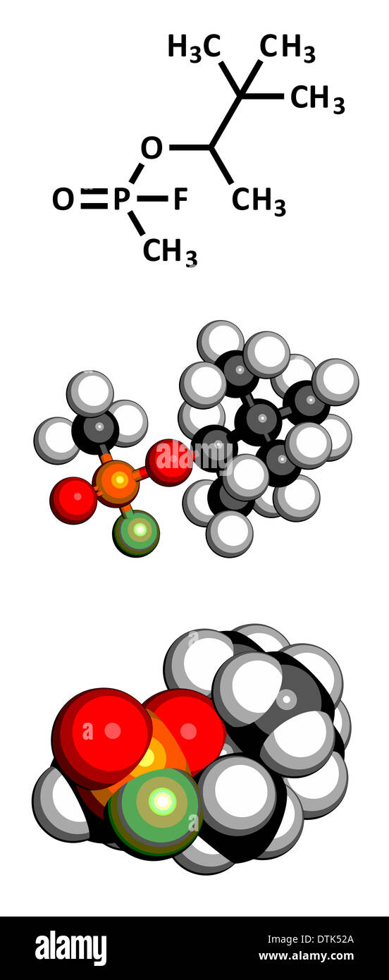 Soman nerve agent molecule. Chemical weapon, classified as a weapon of ...