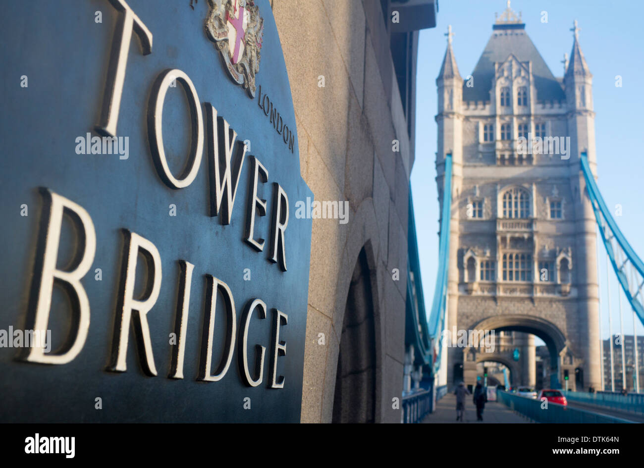 Tower Bridge sign and tower London England UK Stock Photo - Alamy