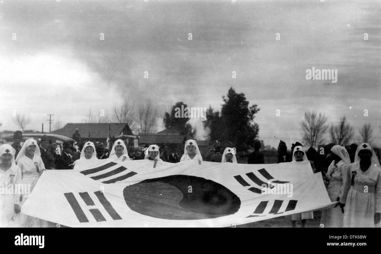 Red Cross women are pictured following the March 1st anniversary parade ...