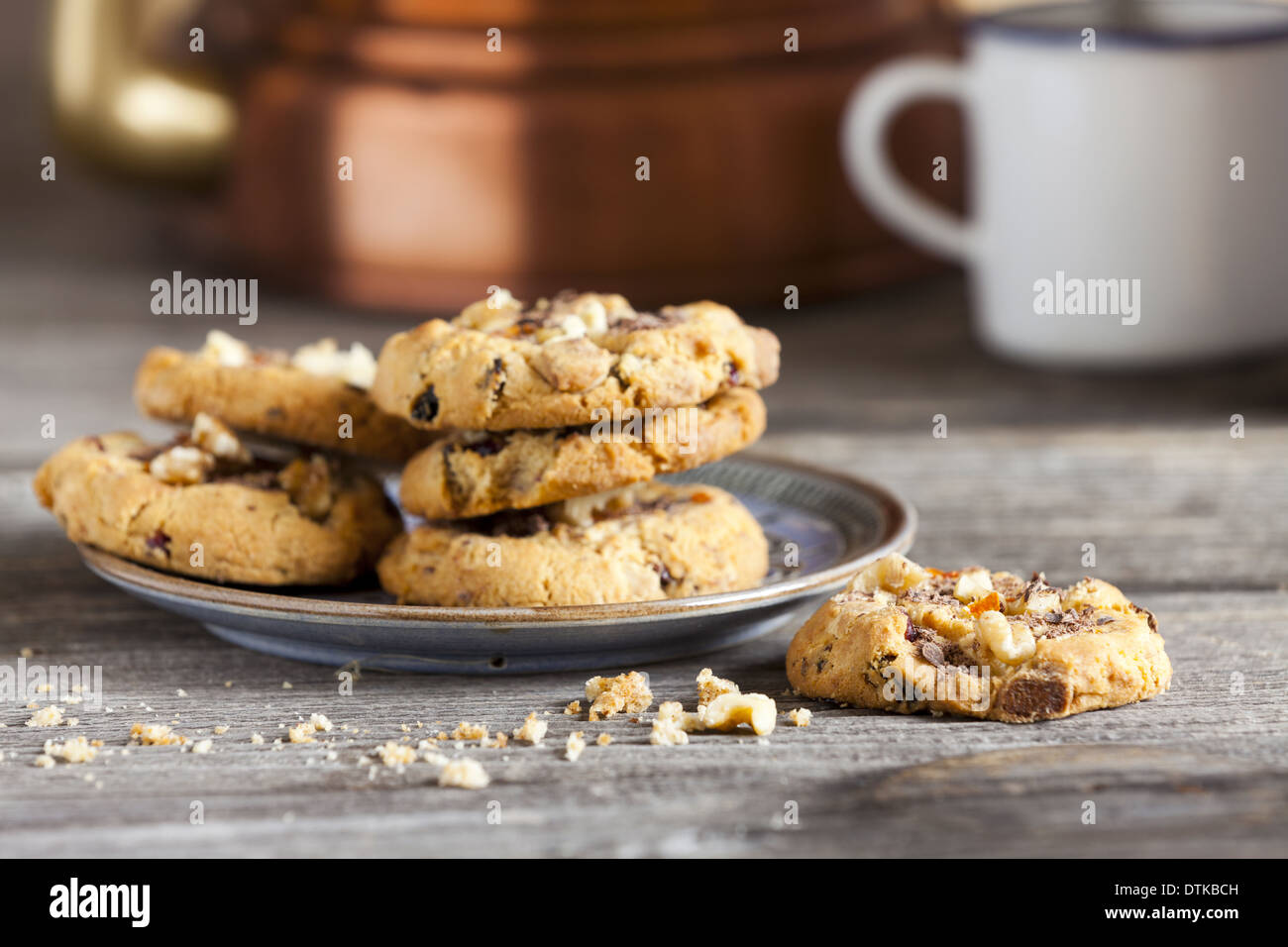 Coffee Break with Walnut Chili Cookies on a Plate and a Coffee Cup and ...
