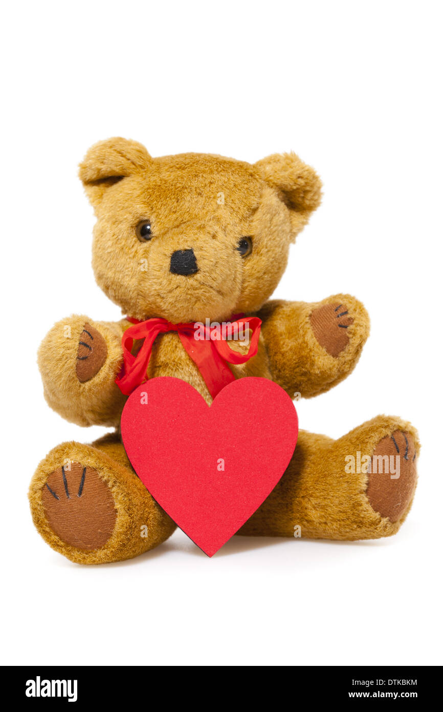 Stuffed animal teddy with a red Heart isolated on white Background with ...