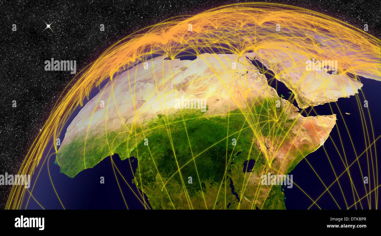 Air travel network over North Africa. Elements of this image furnished ...