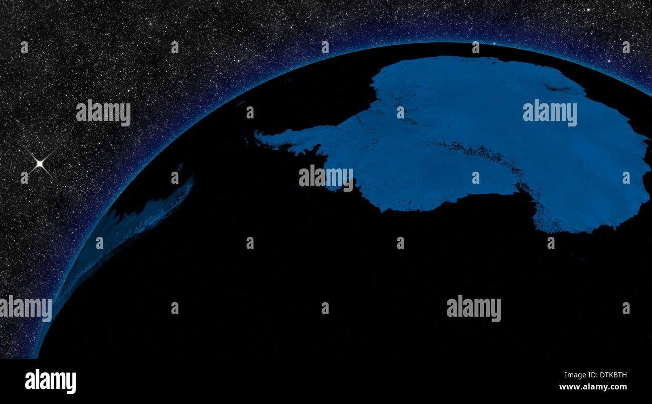 Night in Antarctica with city lights viewed from space. Elements of ...
