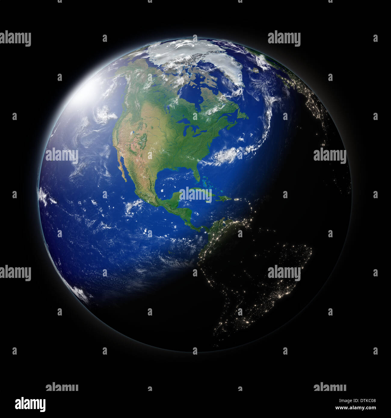 American continent on blue planet Earth isolated on black background ...