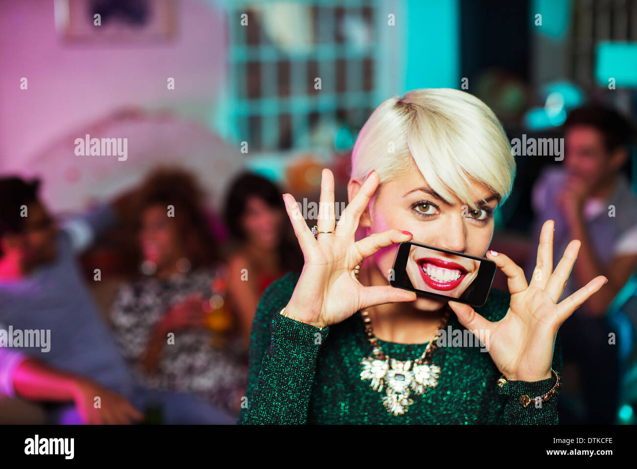 Woman cellphone night in room hi-res stock photography and images - Alamy