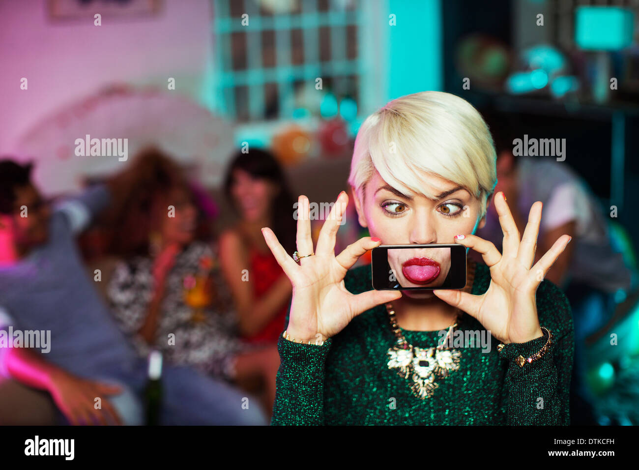 Woman cellphone night in room hi-res stock photography and images - Alamy