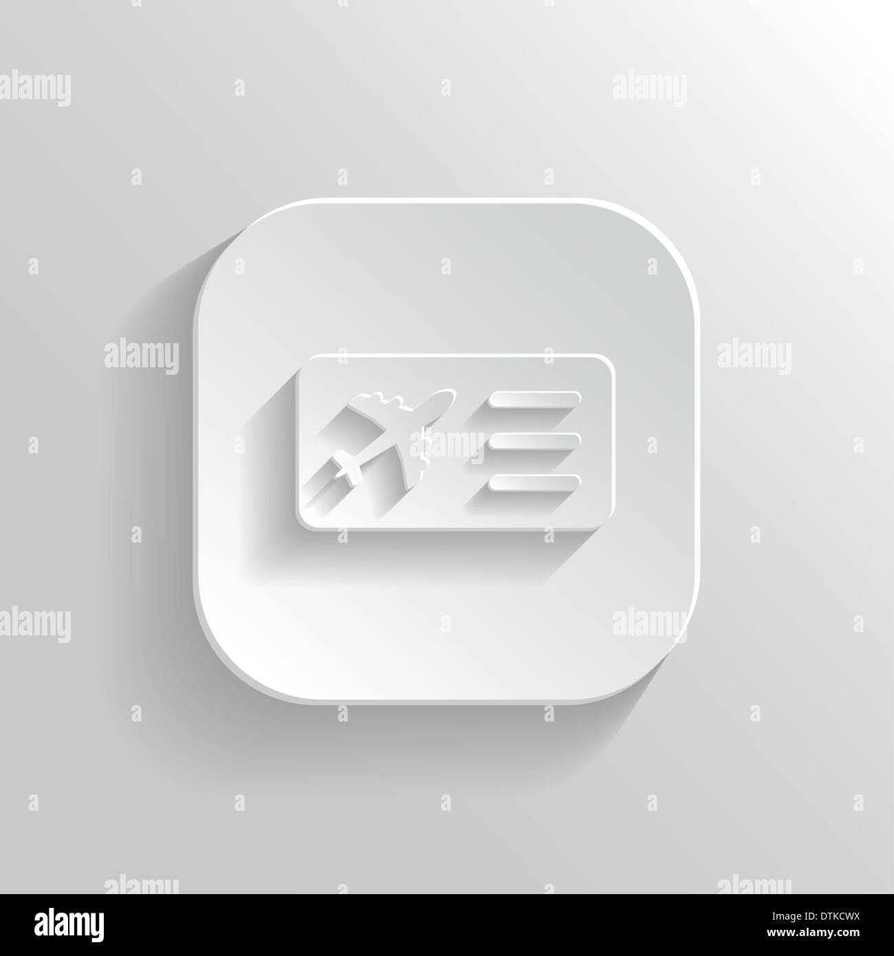 Airplane ticket icon - white app button with shadow Stock Photo - Alamy