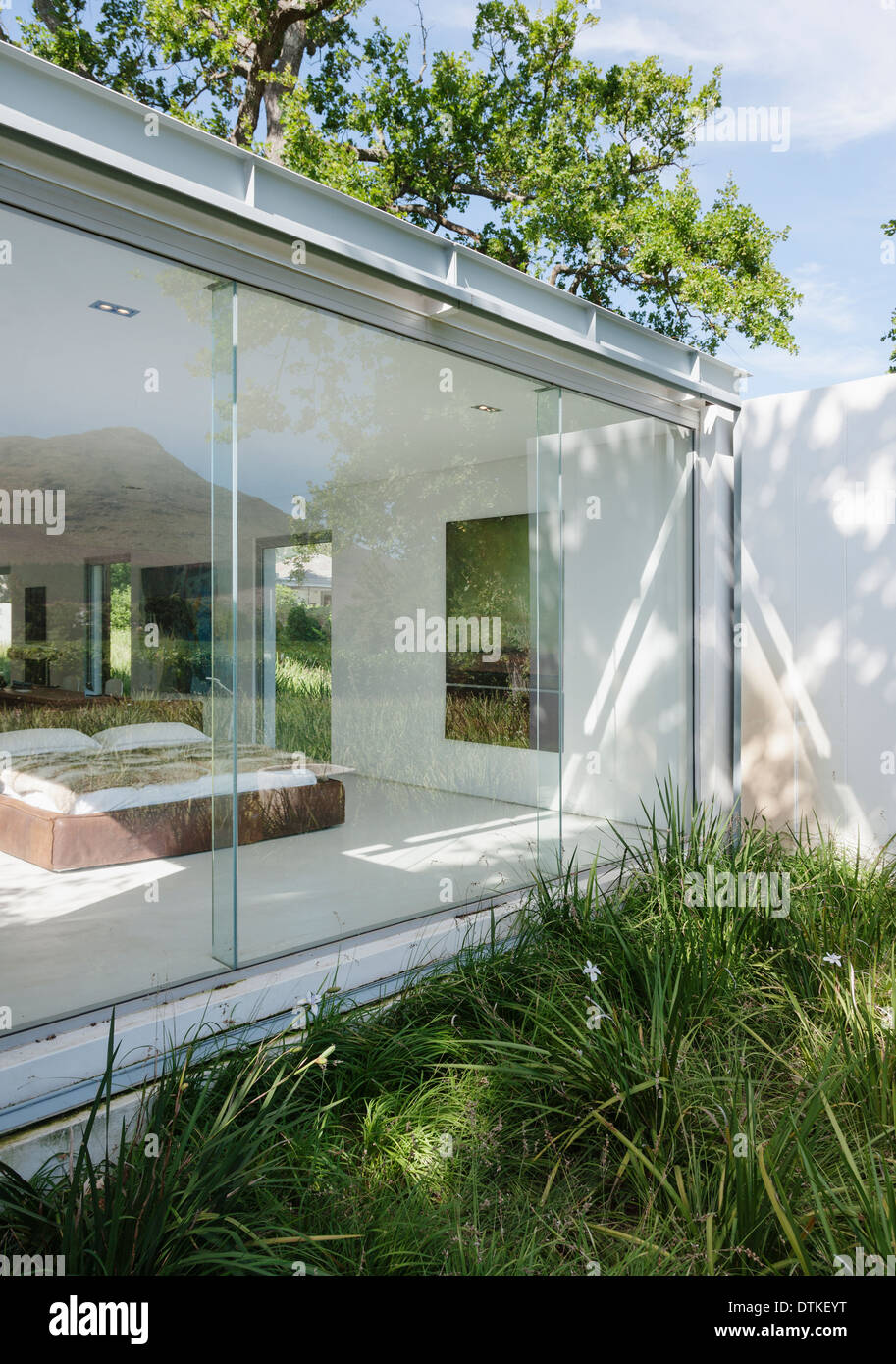 Grass growing outside window of modern bedroom Stock Photo - Alamy