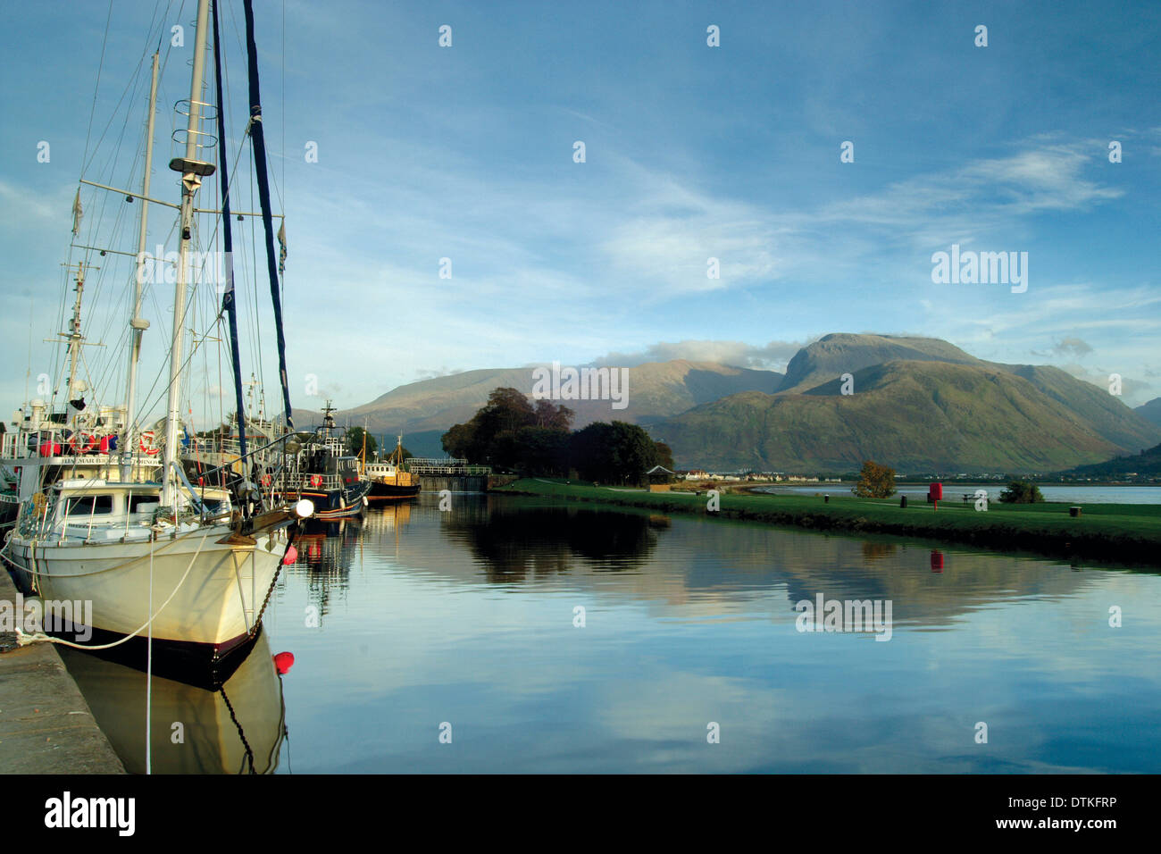Ben Nevis and the Caledonian Canal from Corpach, Lochaber Stock Photo ...