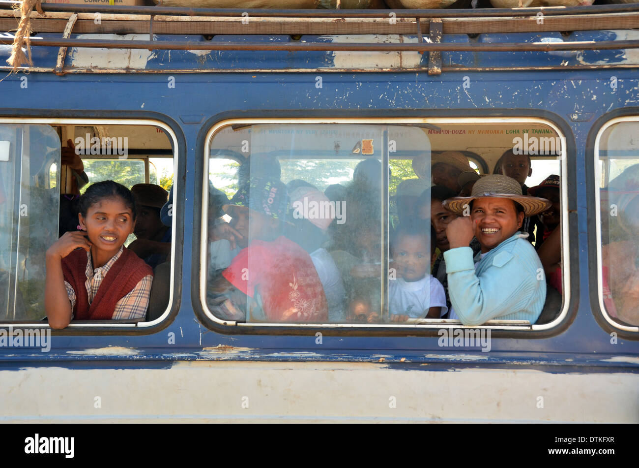 Madagascar, Ampefy, people smiling inside a packed public bus Stock ...