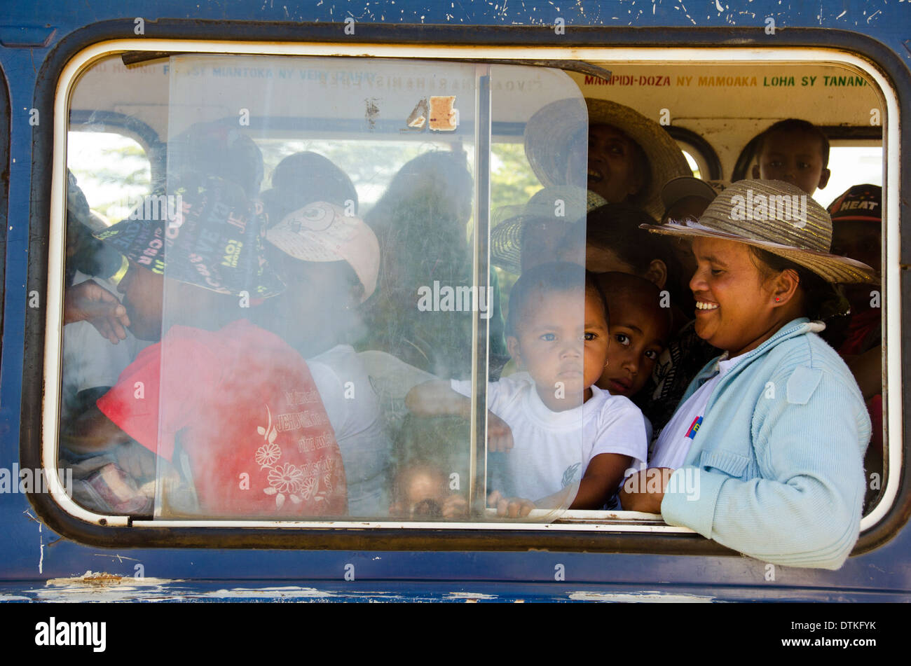 Madagascar, Ampefy, people smiling inside a packed public bus Stock ...