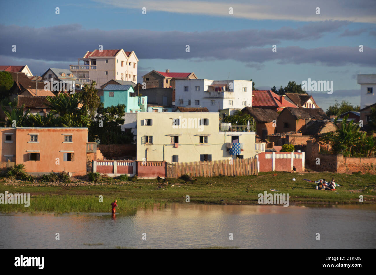 Madagascar, Antananarivo, residential area in the outskirts with rice ...