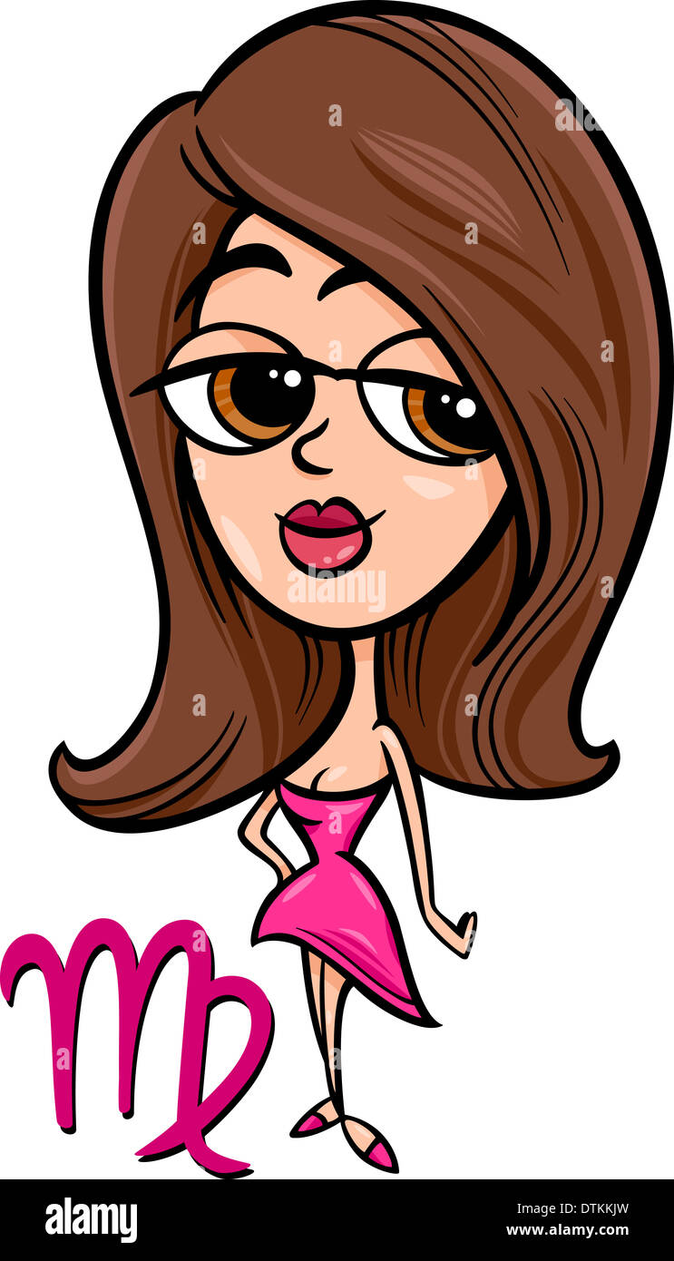 Cartoon Illustration of Virgo or The Maiden Horoscope Zodiac Sign Stock ...