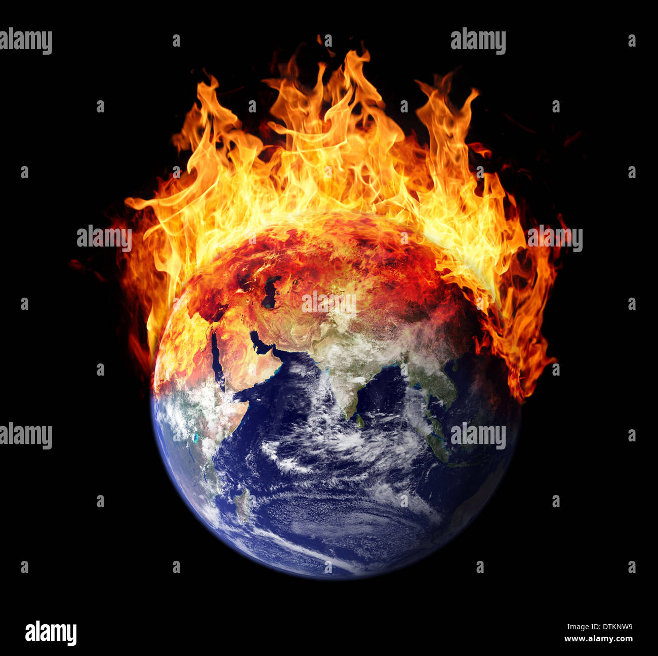 Burning earth globe east hemisphere Stock Photo - Alamy