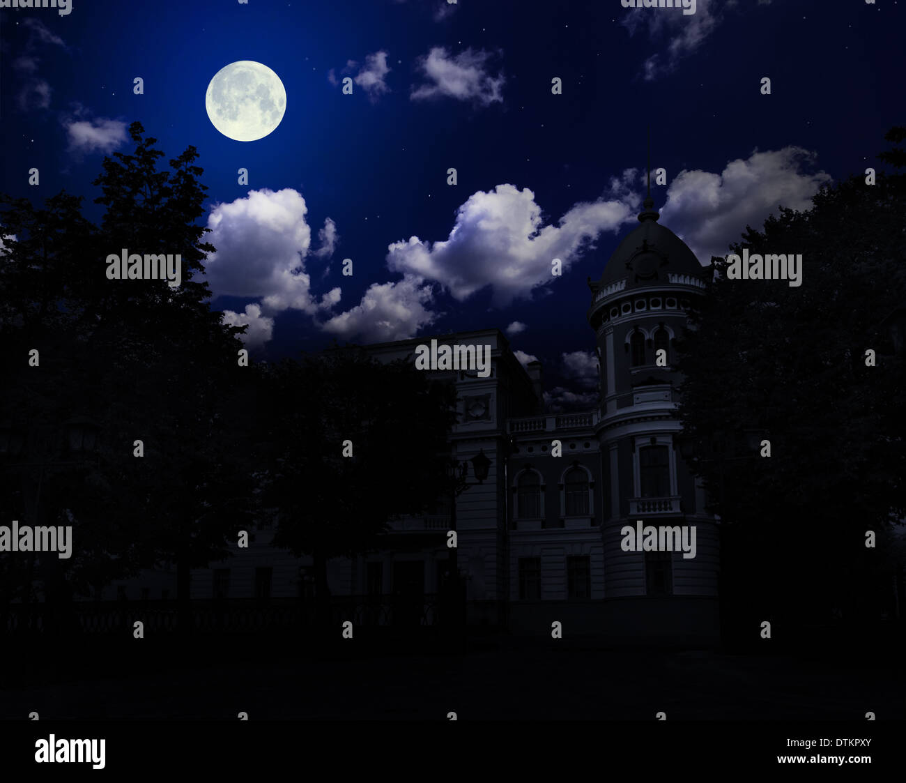 Ancient building under night sky with moon Stock Photo - Alamy