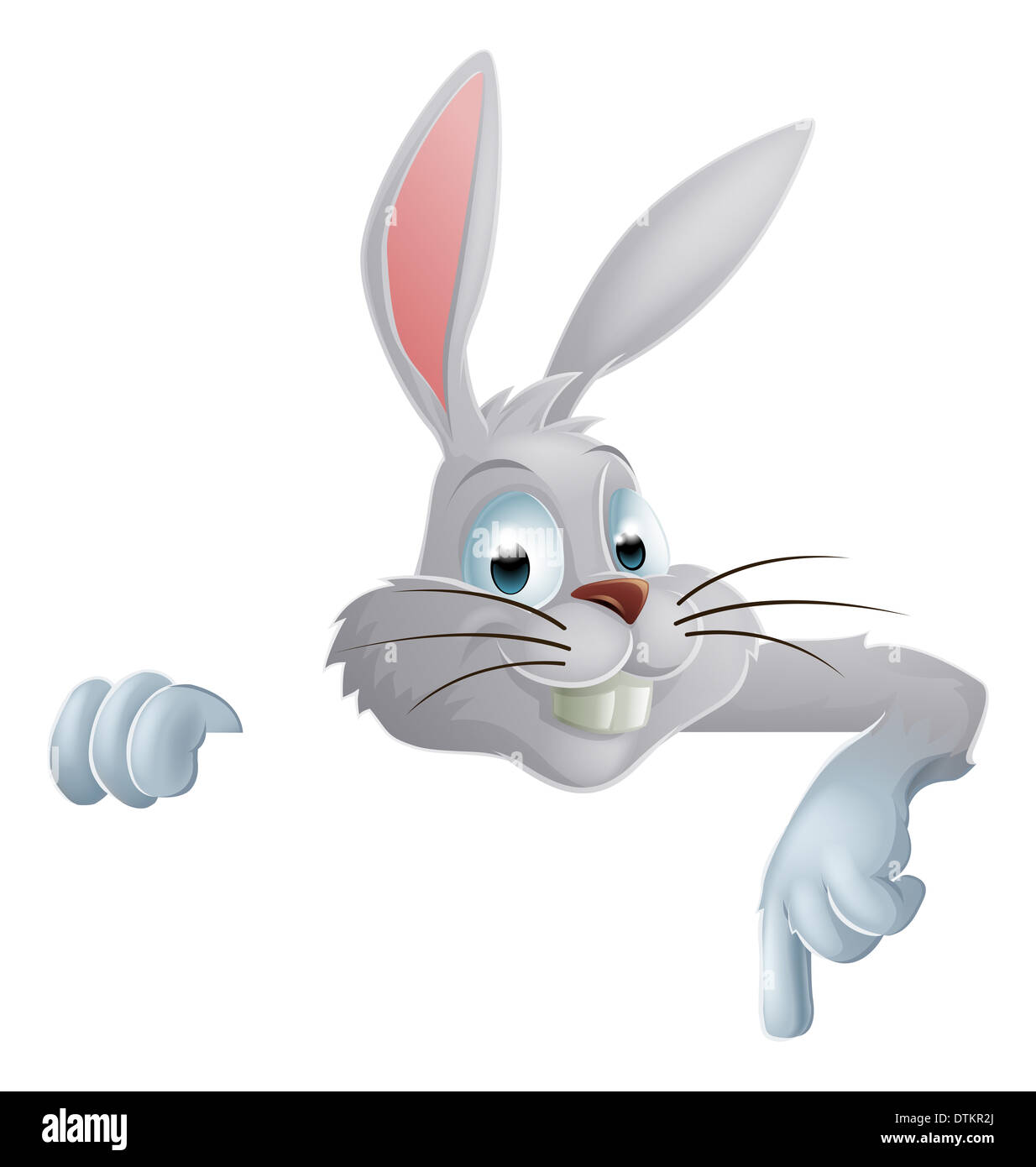 An Easter bunny rabbit pointing down at a banner or sign Stock Photo ...