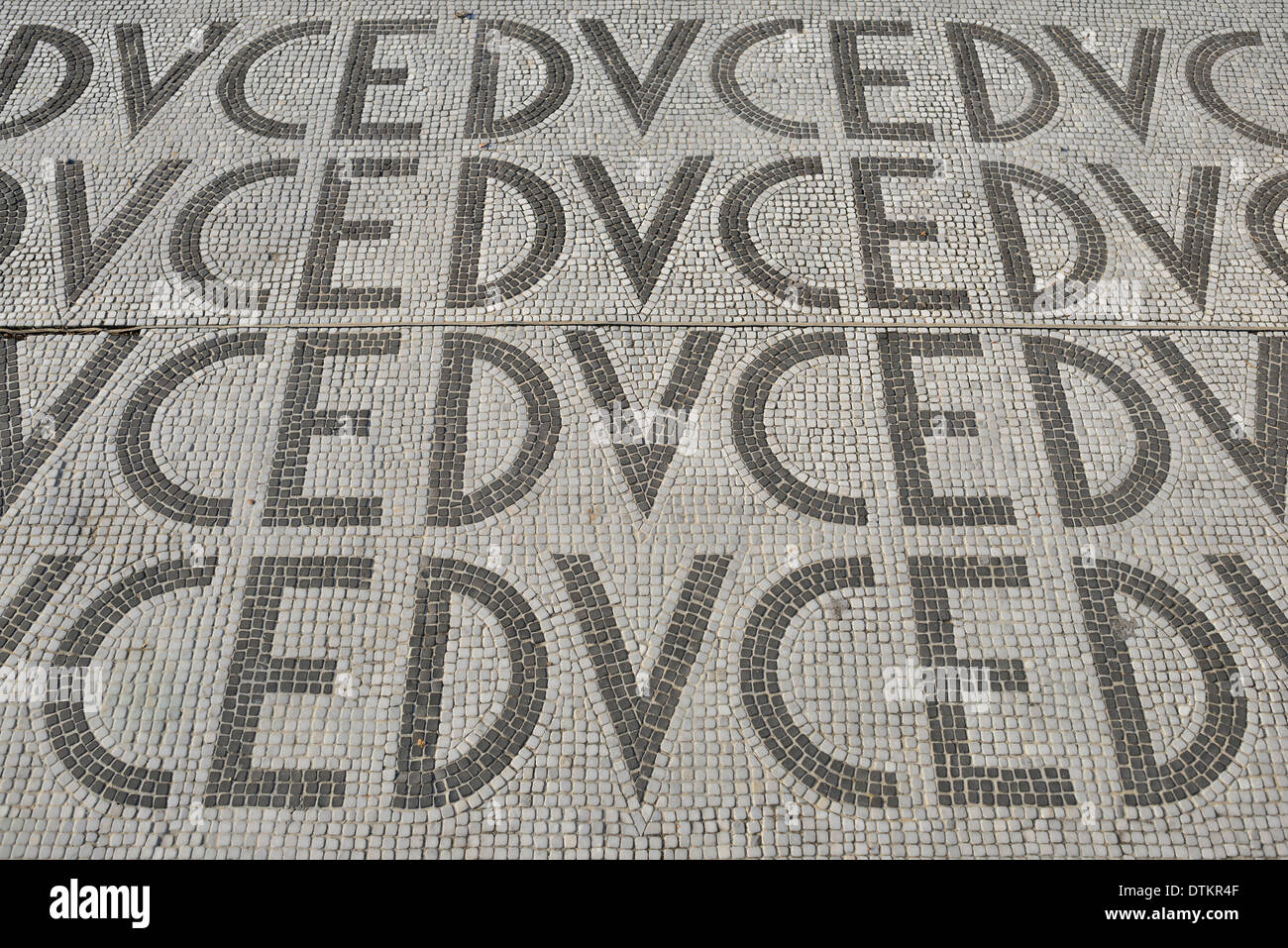 Rome. Italy. Mosaic paving with the words DUCE after Mussolini in the ...