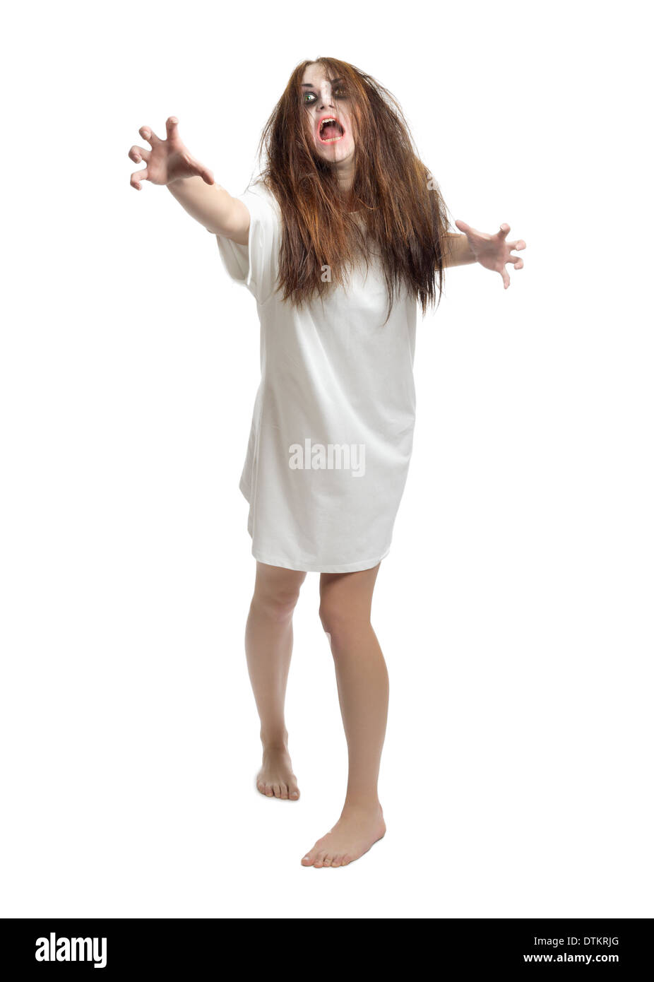 Young zombi girl isolated on white Stock Photo - Alamy
