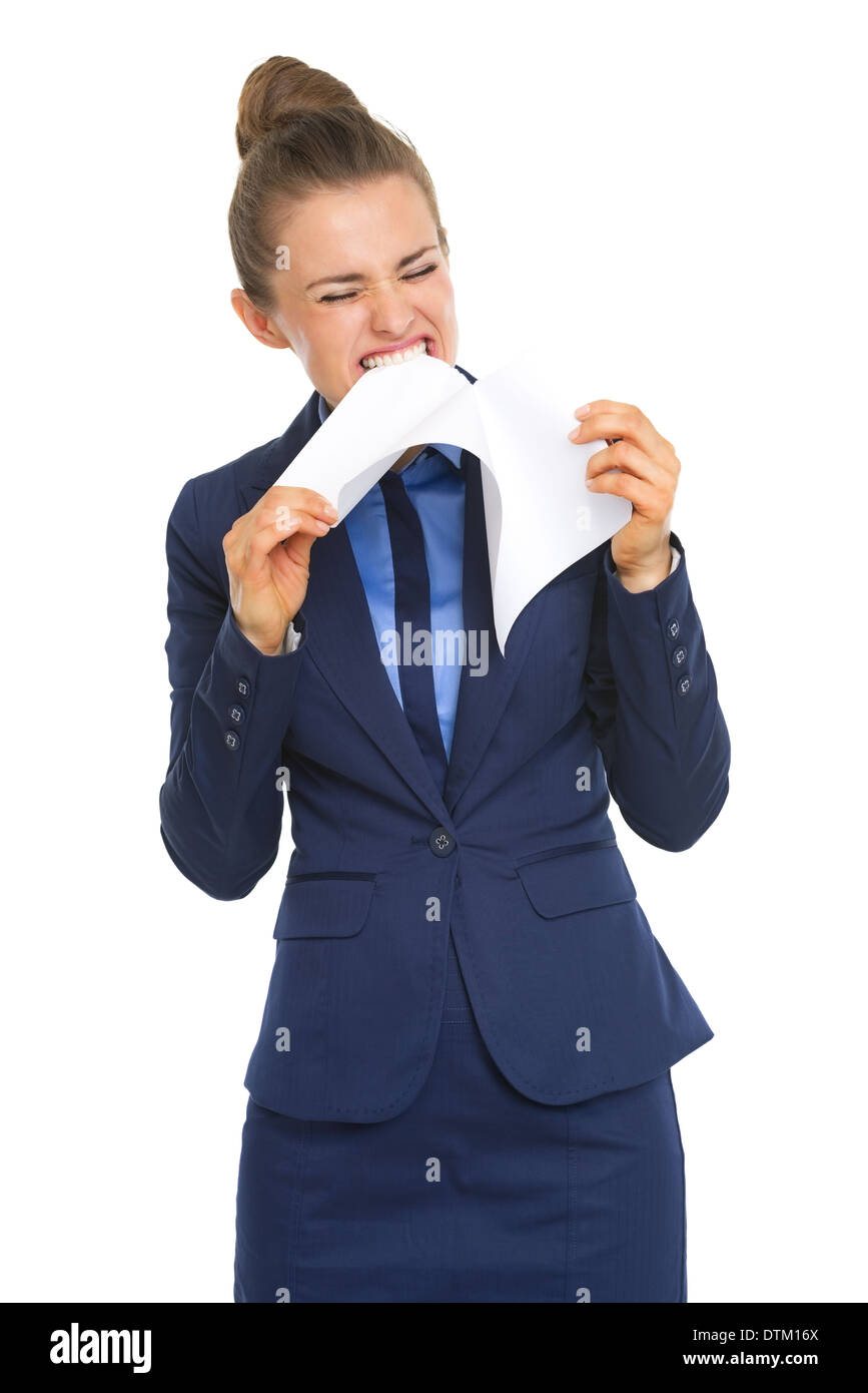 Angry business woman tearing documents Stock Photo - Alamy